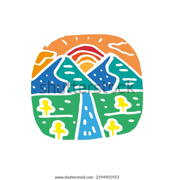 Simple Hand Drawing Mountain River Design Stock Vector (Royalty Free ...