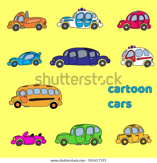 Simple Hand Drawn Doodle Cartoon Cars Stock Vector (Royalty Free) 765617191