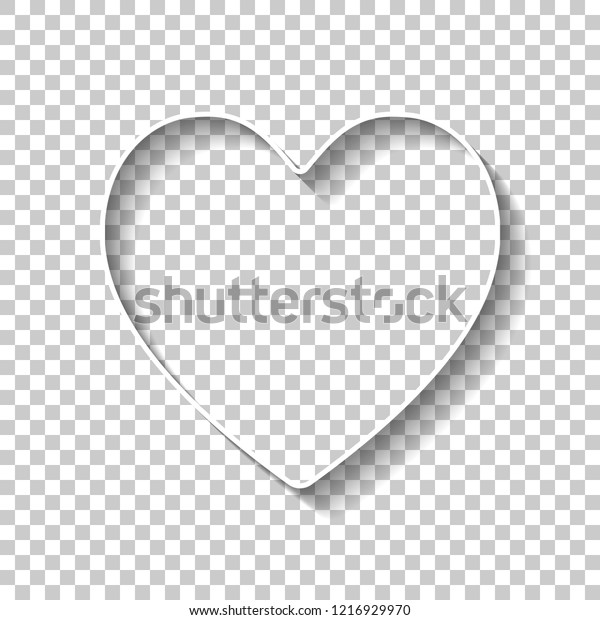 Simple heart icon. White outline sign with shadow on transparent background