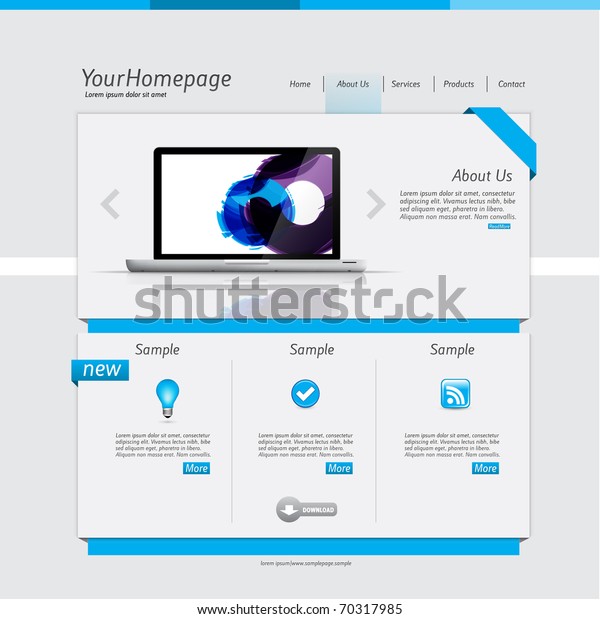 Simple Homepage Template Blue Theme 스톡 벡터(로열티 프리) 70317985