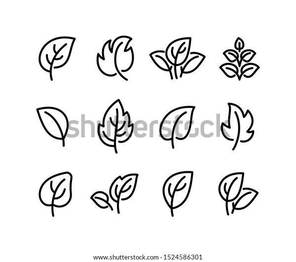 Simple Leaf Line Icons Symbols Logo Stock Vector (Royalty Free ...