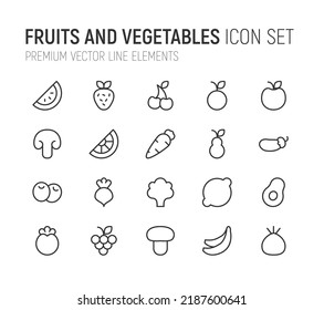 Simple Line Set Fruits Vegetables Icons Stock Vector (Royalty Free ...