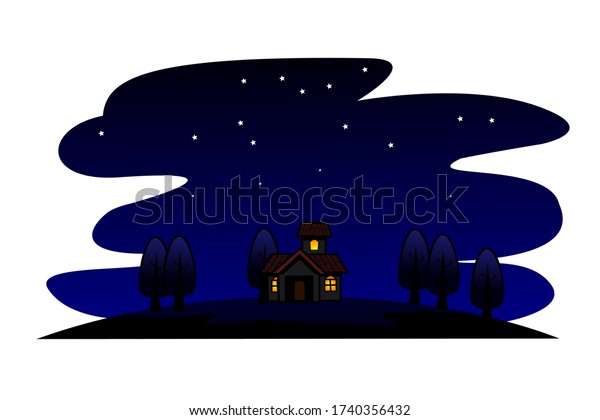 Simple Lonely House Hill During Night Stock Vector (Royalty Free ...
