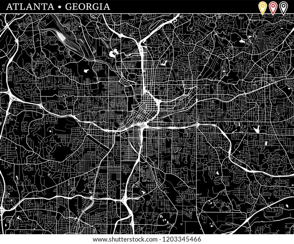 Simple map of Atlanta, Georgia, USA. Black and white version for clean ...