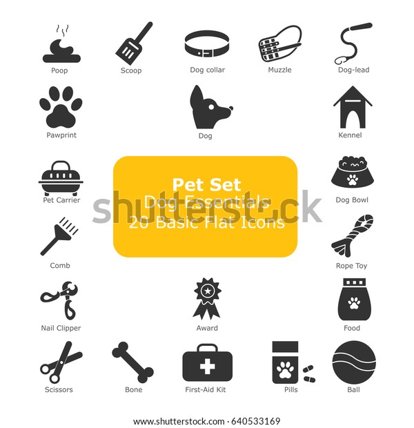 Simple Monochrome Pictograms Dog Essentials Set Stock Vector (Royalty ...