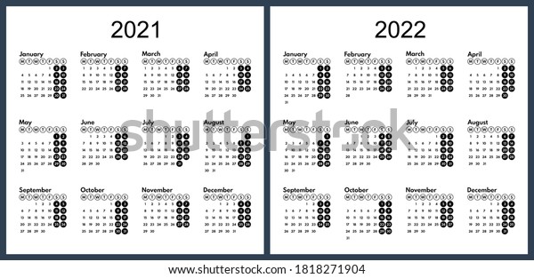 Simple Monochrome Vector Calendar 2021 2022 Stock Vector (Royalty Free ...