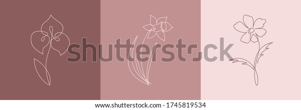 Simple One Line Drawing Flowers On: Vector có sẵn (miễn phí bản quyền ...