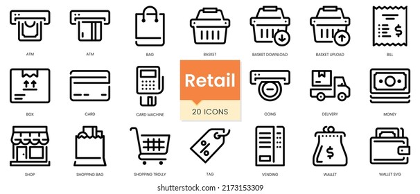 Simple Outline Set Retail Icons Linear Stock Vector (Royalty Free ...