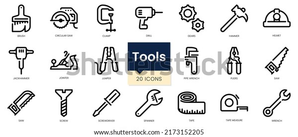Simple Outline Set Tools Icons Linear Stock Vector (Royalty Free ...