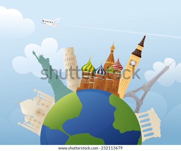 Simple Representations Various World Landmarks Around Stock Vector ...