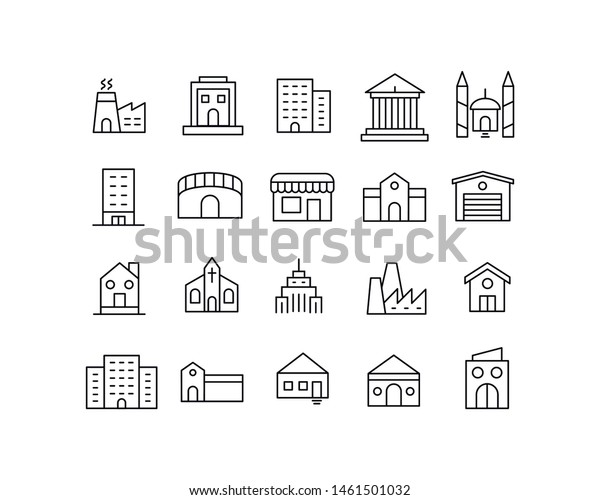 Simple Set Buildings Modern Thin Line Stock Vector (Royalty Free ...