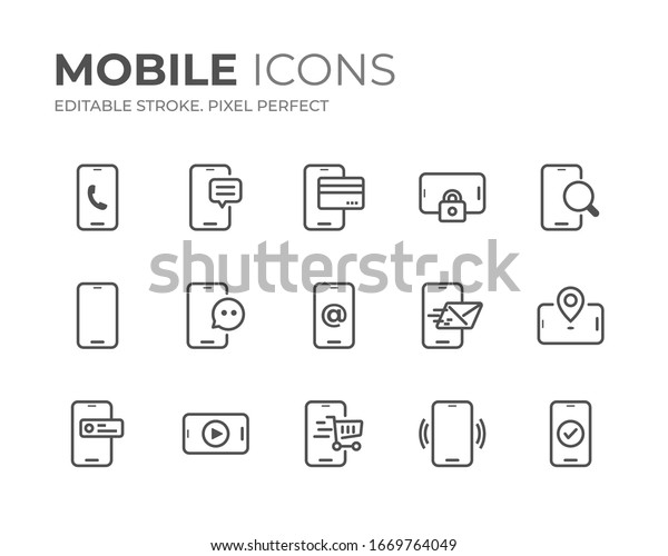 Simple Set Mobile Phone Line Icons Stock Vector (Royalty Free ...