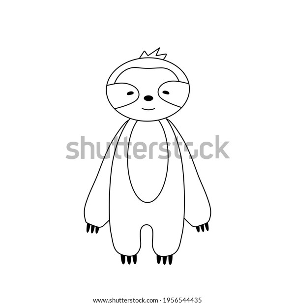 Simple Silhouette Cartoon Sloth Primitive Outlines Stock Vector ...