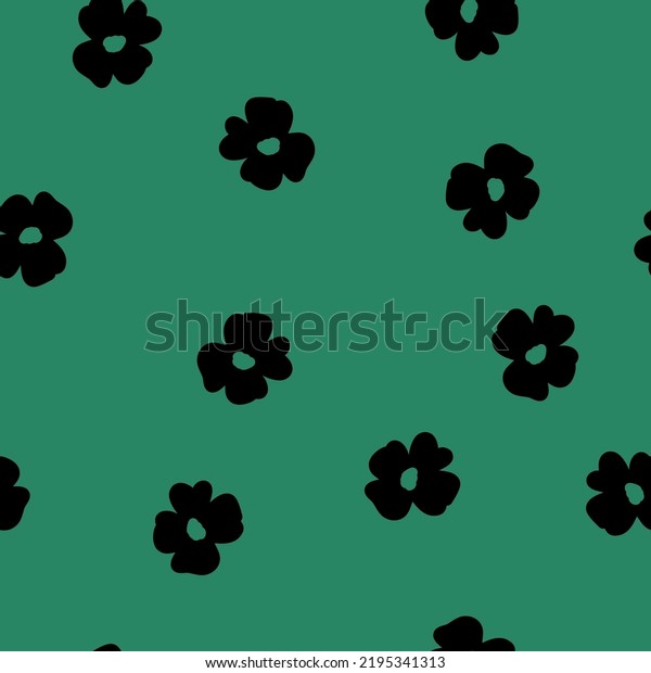 Simple Vintage Pattern Black Flowers Green Stock Vector (Royalty Free ...