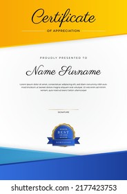 Simple Yellow Blue Certificate Template Multipurpose Stock Vector ...