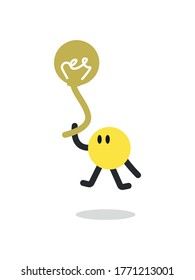 Simple Yellow Round Character Holding Balloon Stock Vector (Royalty ...