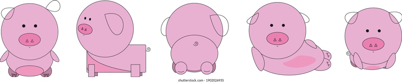 Simplified Illustration Piggy Different Points View Stock Vector ...