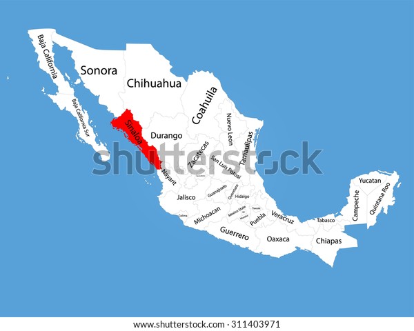Sinaloa Mexico Vector Map Silhouette Isolated Stock Vector (Royalty ...