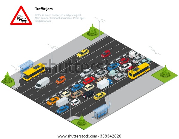 Sing Illustration Traffic Jam On Road Stock Vector (Royalty Free) 358342820