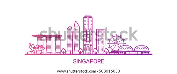 Singapore City Colored Gradient Line All Stock Vector (Royalty Free ...