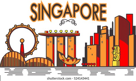 Singapore Landscape Flat Design: vector de stock (libre de regalías ...