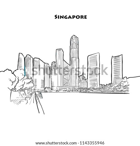 Singapore Skyline Drawing Handdrawn Vector Sketch Stock Vector (Royalty ...