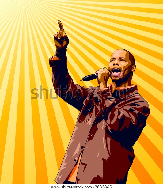 Singer Microphone Raising Hand Over Sunburst Stock Vector (Royalty Free ...