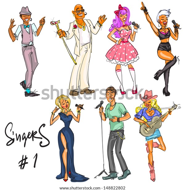 Singers Part 1 Hand Drawn Collection Stock Vector (Royalty Free ...