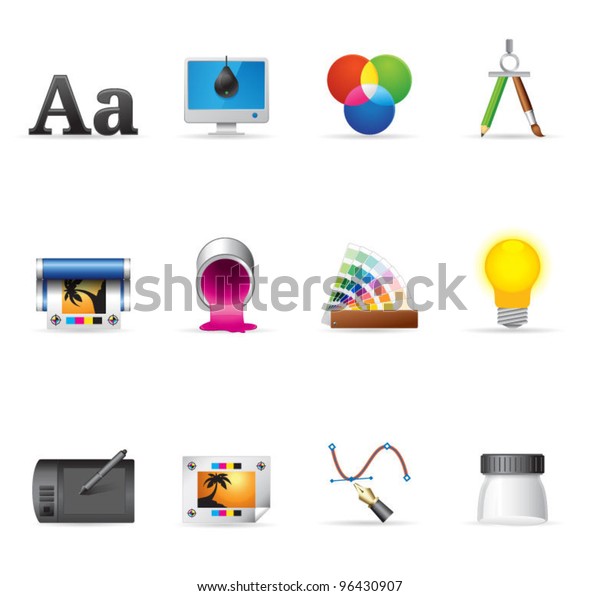 Single Color Icons Printing Graphic Design Stock Vector (Royalty Free ...