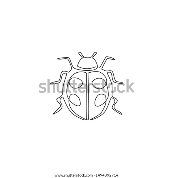 Single Continuous Line Drawing Adorable Ladybug Stock Vector (Royalty ...