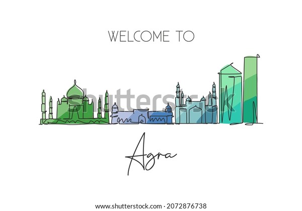 Single Continuous Line Drawing Agra City Stock Vector (Royalty Free ...