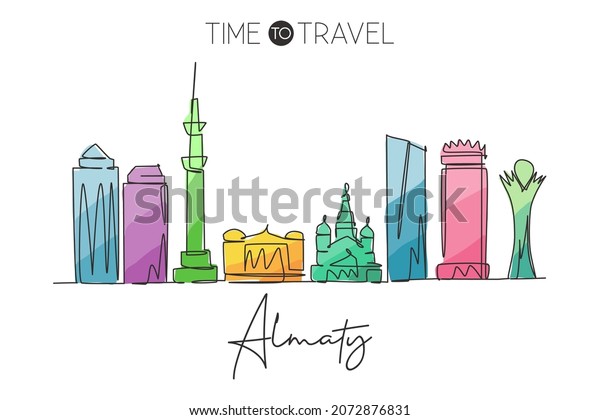 Single Continuous Line Drawing Almaty Skyline Stock Vector (Royalty ...