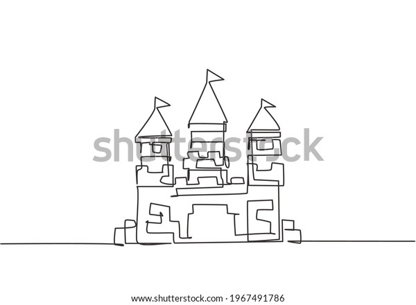 Single Continuous Line Drawing Castle Amusement Stock Vector (Royalty ...