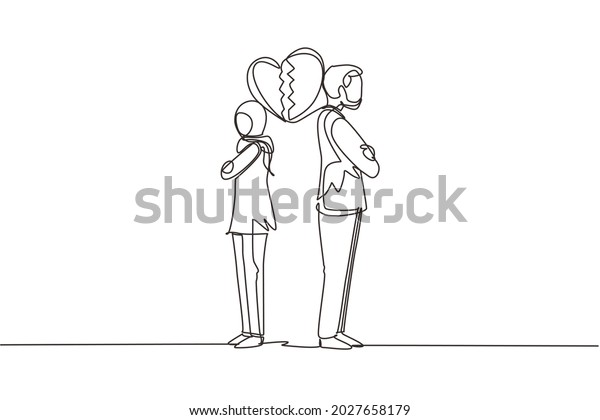 Single Continuous Line Drawing Divorced Arabian Stock Vector (Royalty ...