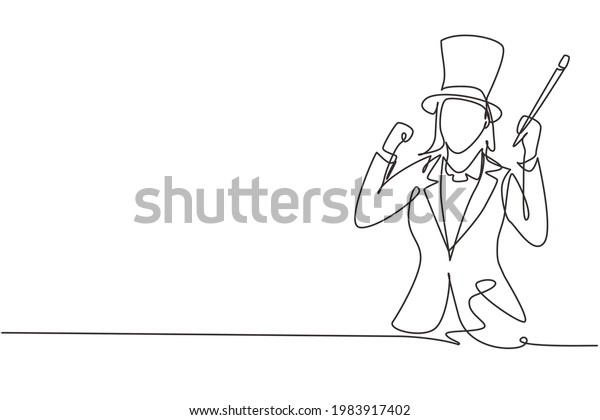 Single Continuous Line Drawing Female Magician Stock Vector (Royalty ...