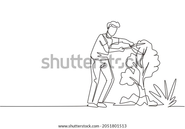 Single Continuous Line Drawing Gardener Works Stock Vector (Royalty ...