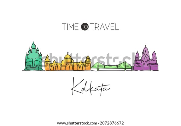 Single Continuous Line Drawing Kolkata City Stock Vector (Royalty Free ...