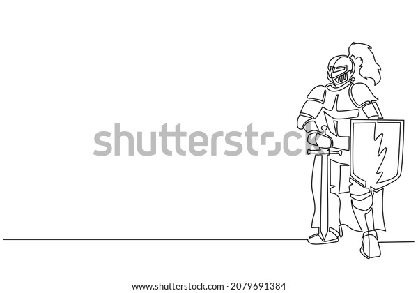 Single Continuous Line Drawing Medieval Knight Stock Vector (Royalty ...