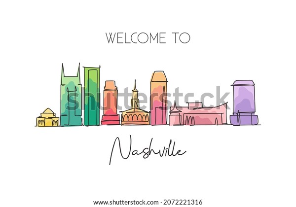 Single Continuous Line Drawing Nashville City Stock Vector (Royalty ...