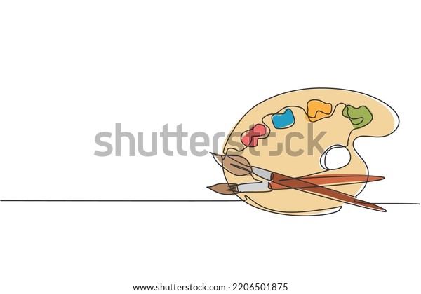 Single Continuous Line Drawing Paintbrushes Color Stock Vector (Royalty ...