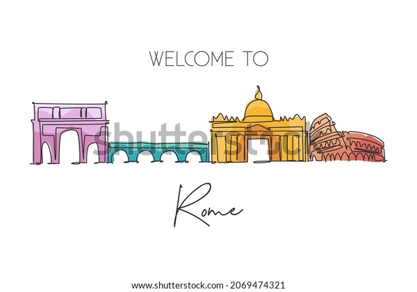 Single Continuous Line Drawing Rome City Stock Vector (Royalty Free ...