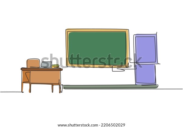 Single Continuous Line Drawing School Classroom Stock Vector (Royalty ...