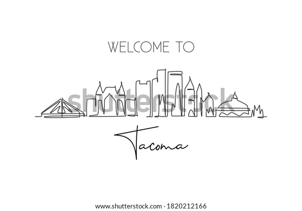Single Continuous Line Drawing Tacoma City Stock Vector (Royalty Free ...