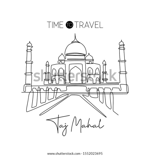 Single Continuous Line Drawing Taj Mahal Stock Vector (Royalty Free ...