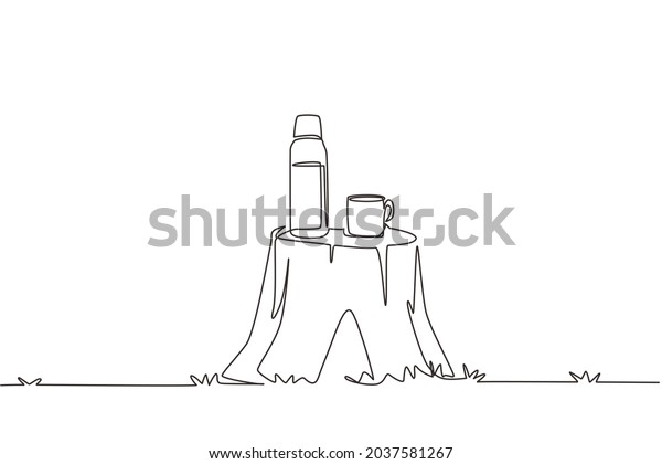 Single Continuous Line Drawing Thermos Mug Stock Vector (Royalty Free ...