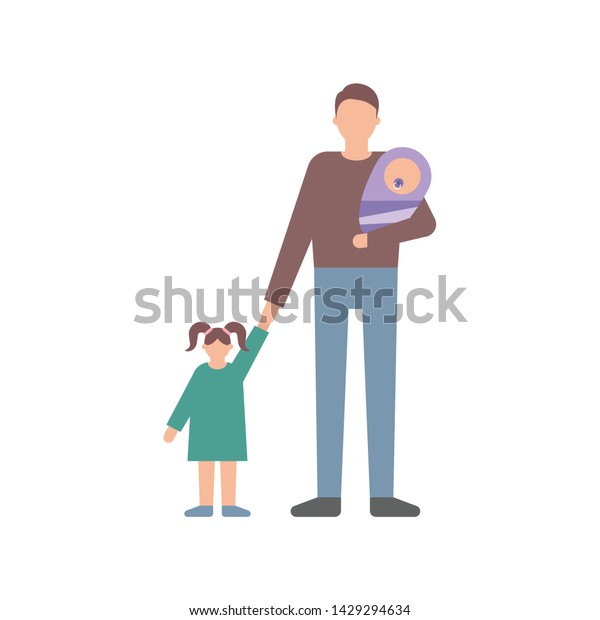 Single Father Kids Simple Vector Illustration: เวกเตอร์สต็อก (ปลอดค่า ...