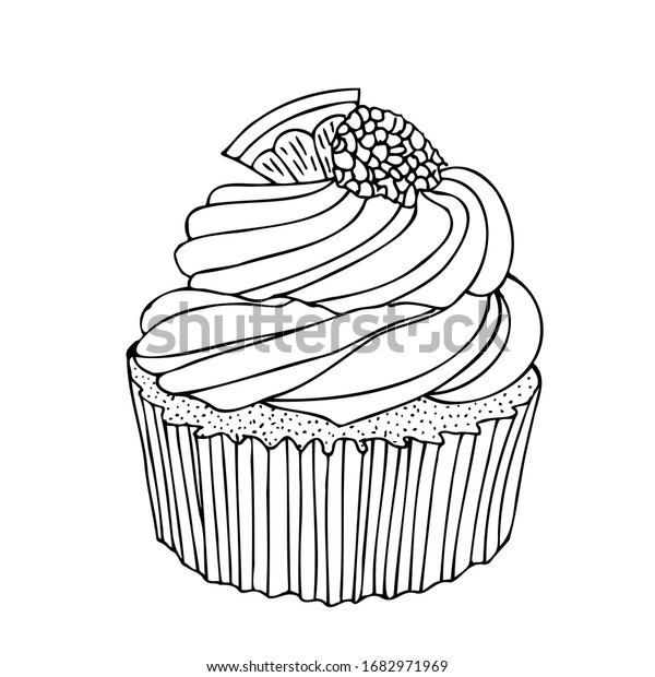 Single Hand Drawn Cupcake Doodle Vector Stock Vector (Royalty Free ...