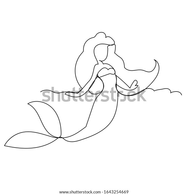 Single Line Drawing Mermaid: vector de stock (libre de regalías ...