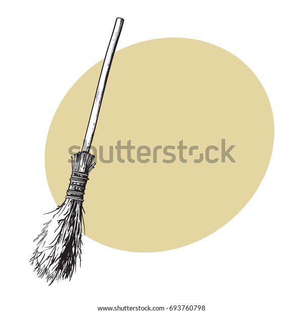Single Old Twig Broom Broomstick Traditional Stock Vector (Royalty Free ...