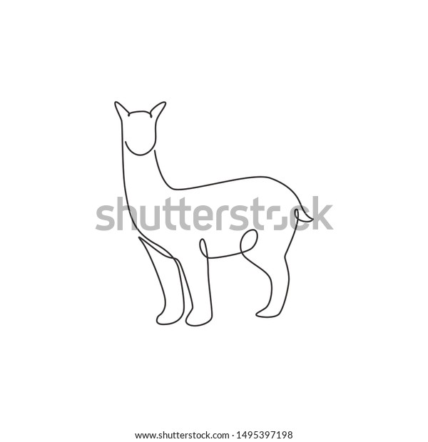 Single One Line Drawing Adorable Alpaca Stock Vector (Royalty Free ...